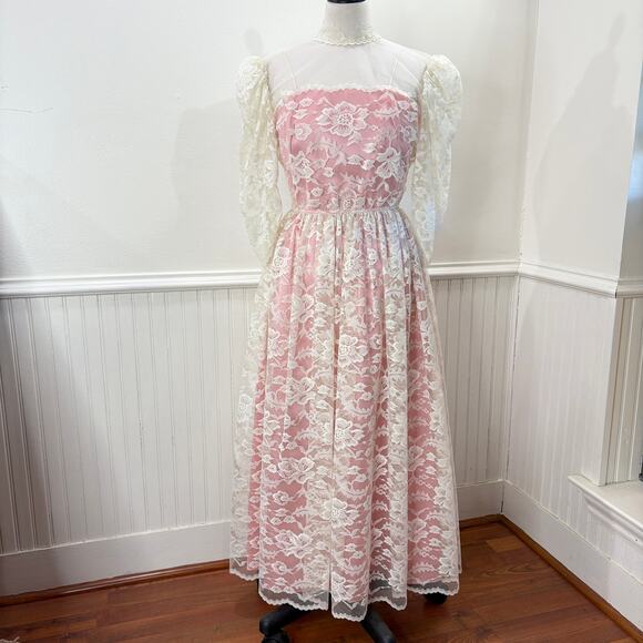 Vintage | Dresses | Vintage Dress Prom Formal Retro Coquette Lace Mesh ...